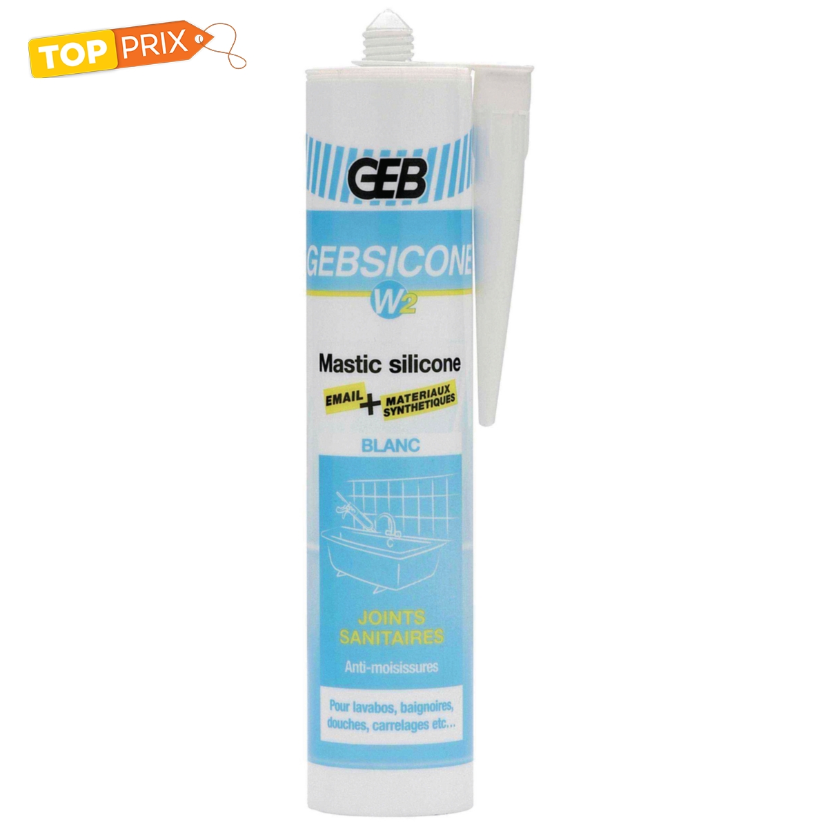 Mastic silicone d'étanchéité sanitaire Geb GEBSICONE W2 - Ca..