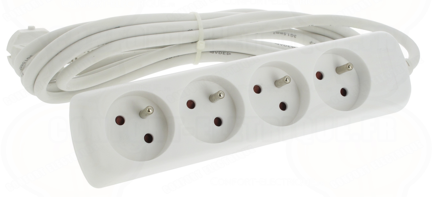 Rallonge multiprise 4 prises 2P+T avec cable 3G1mm de 1,5 m