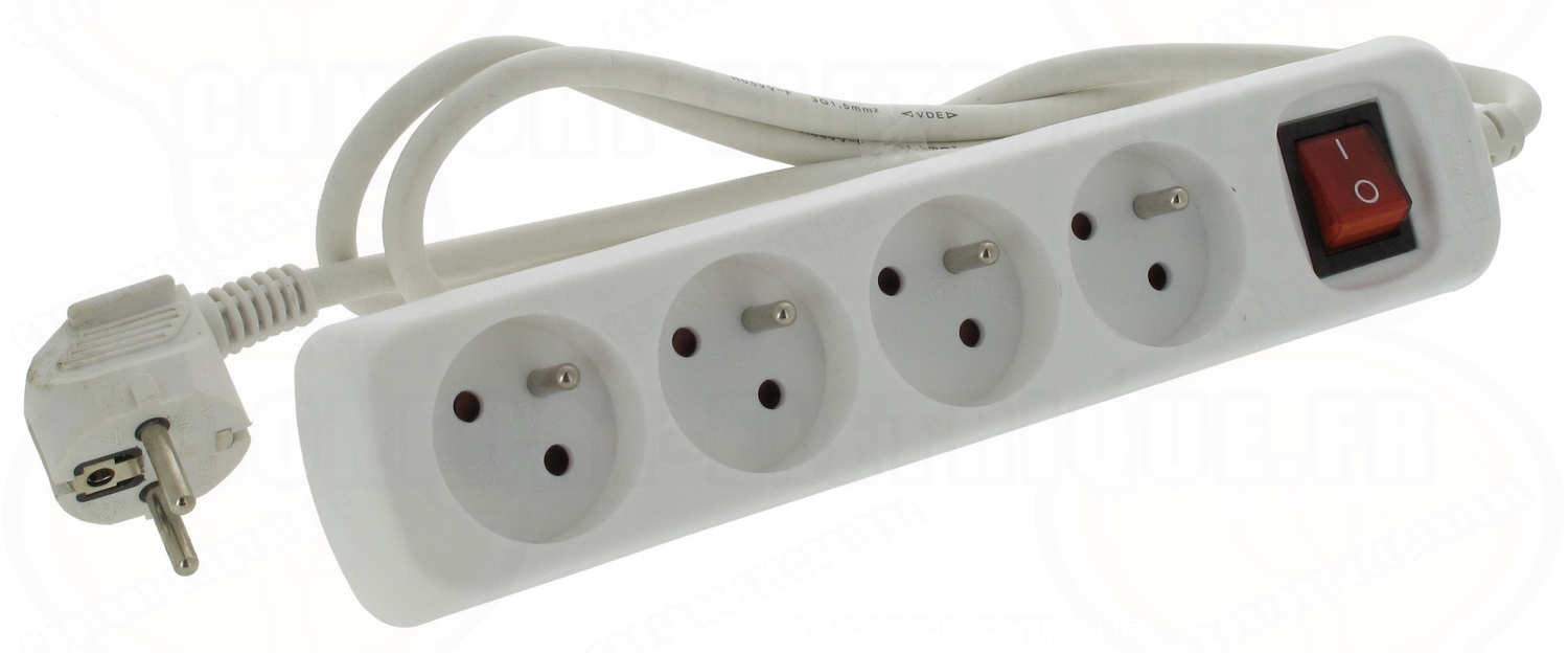 Rallonge multiprise 4 prises 2P+T avec inter. et cable de 1...