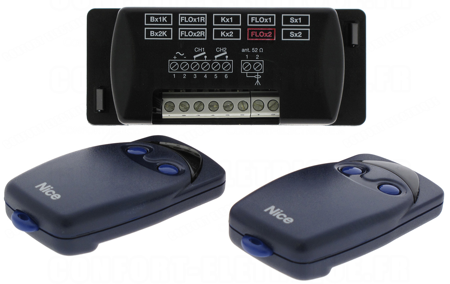 Kit récepteur radio NICE FLOX2 fréquence 433.92 Mhz 2 canaux..