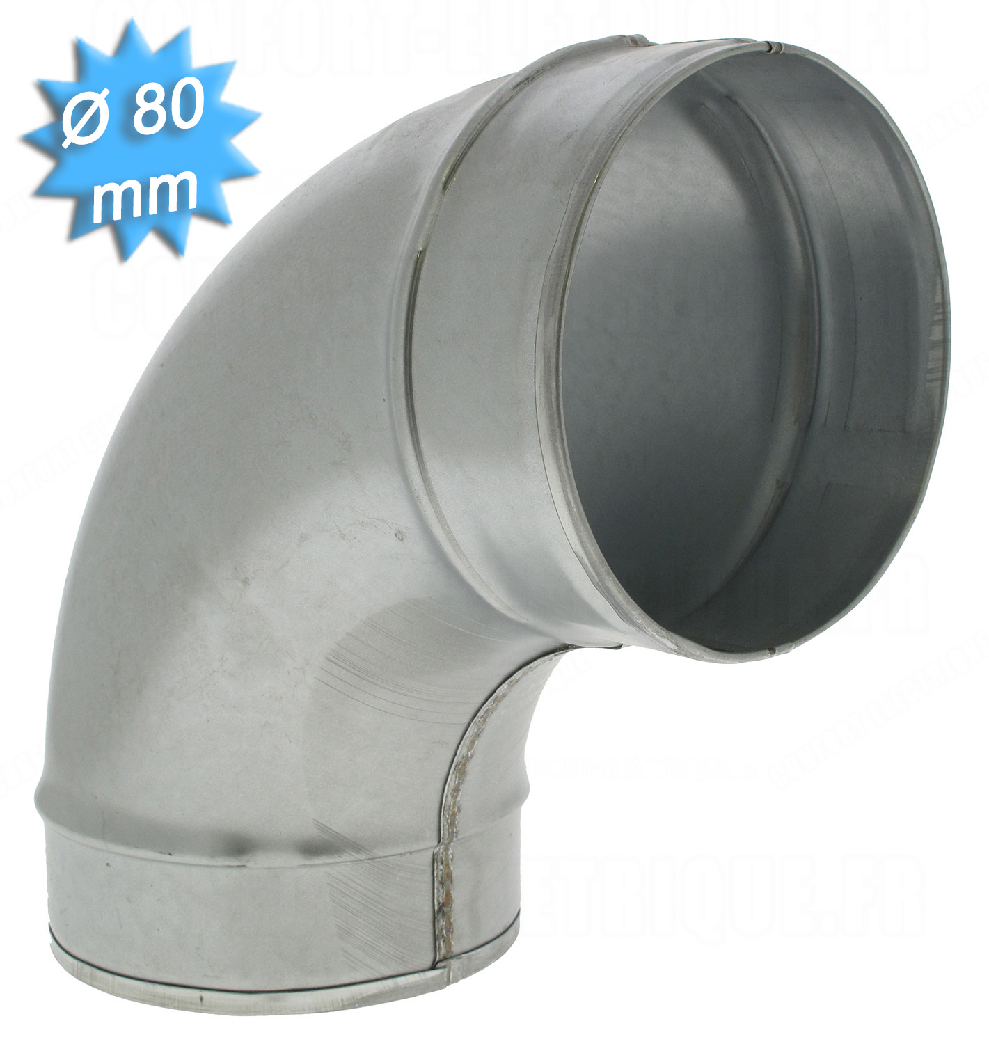 Coude à 90 degrés diamètre 80 mm en acier galvanisé Critique..