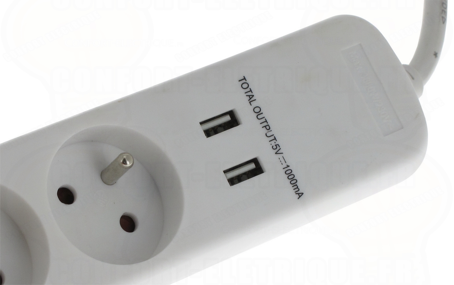 Rallonge multiprise 5 prises 2P+T et USB avec cable de 1,5m