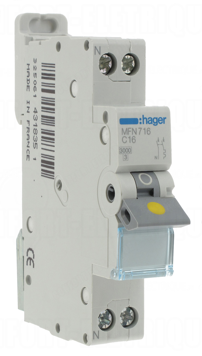 Disjoncteur 16A 3kA courbe C phase neutre Hager à vis - 20,1..