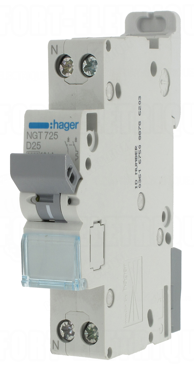 Disjoncteur Hager - 1 Phase + Neutre - 25A - 6kA - Courbe D