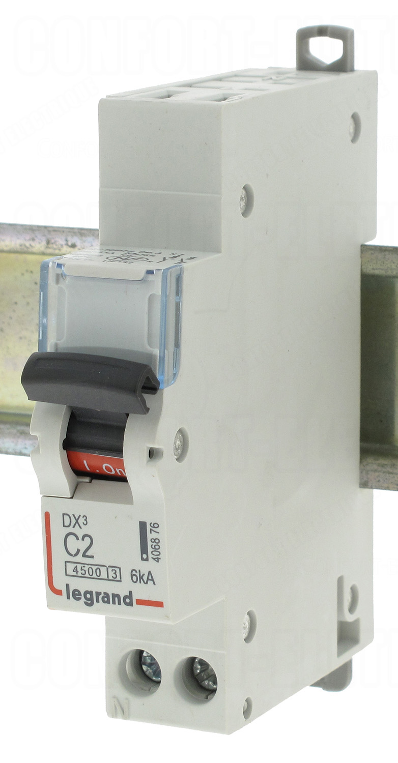 Disjoncteur 2A 6kA courbe C phase neutre Legrand DX3 - 44,29..