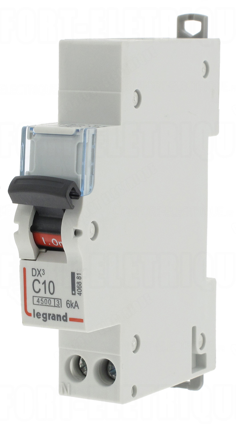 Disjoncteur 10A 6kA courbe C phase neutre Legrand DX3 auto