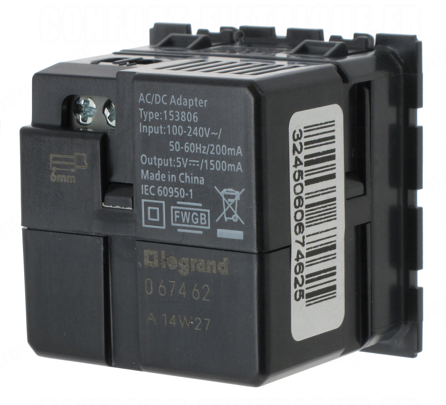 Prise USB chargeur 230V/5V 2 ports 2 modules Legrand Céliane..