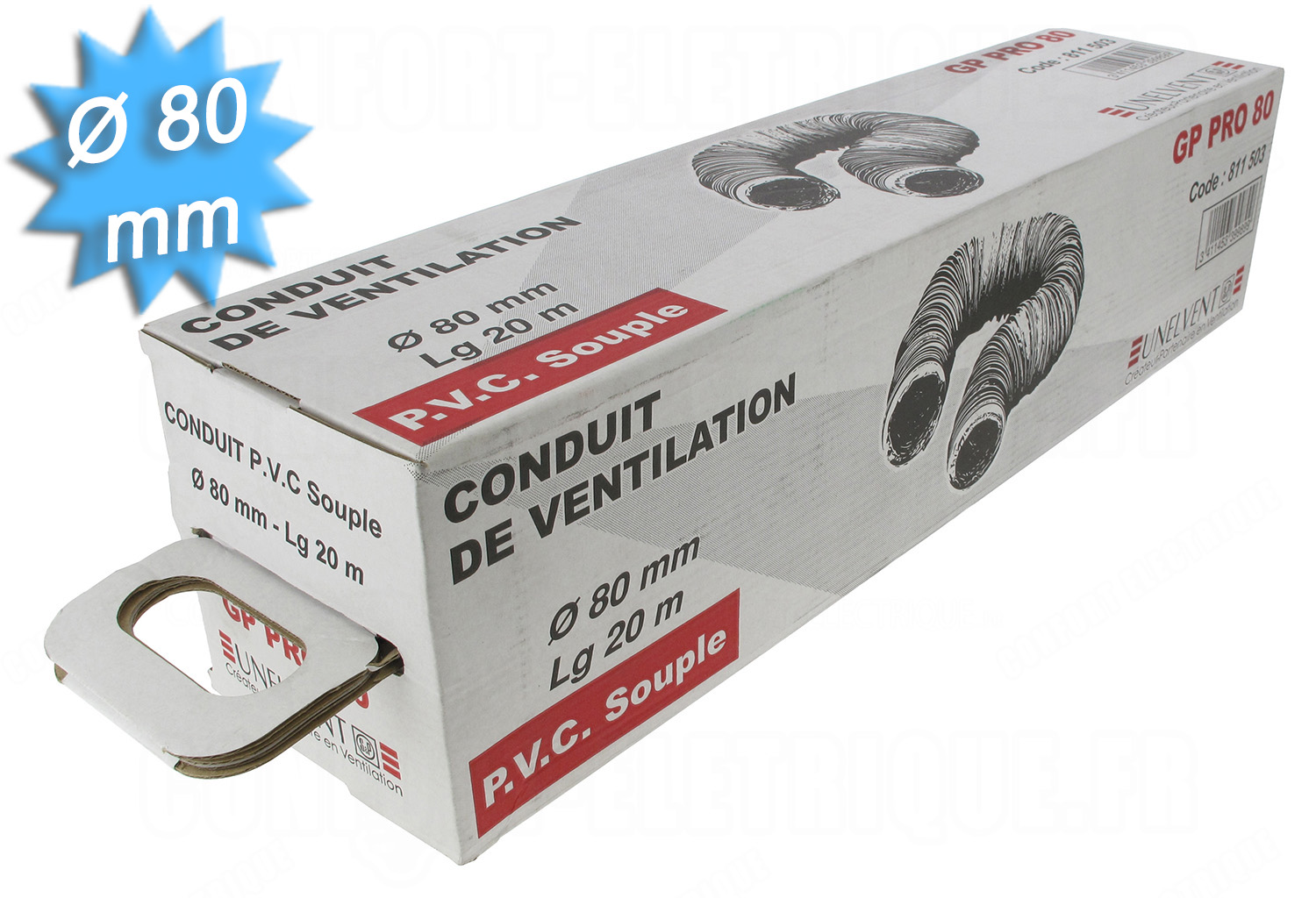 Gaine PVC - Souple - Diamètre 80 mm - 20 mètres - 41,29€